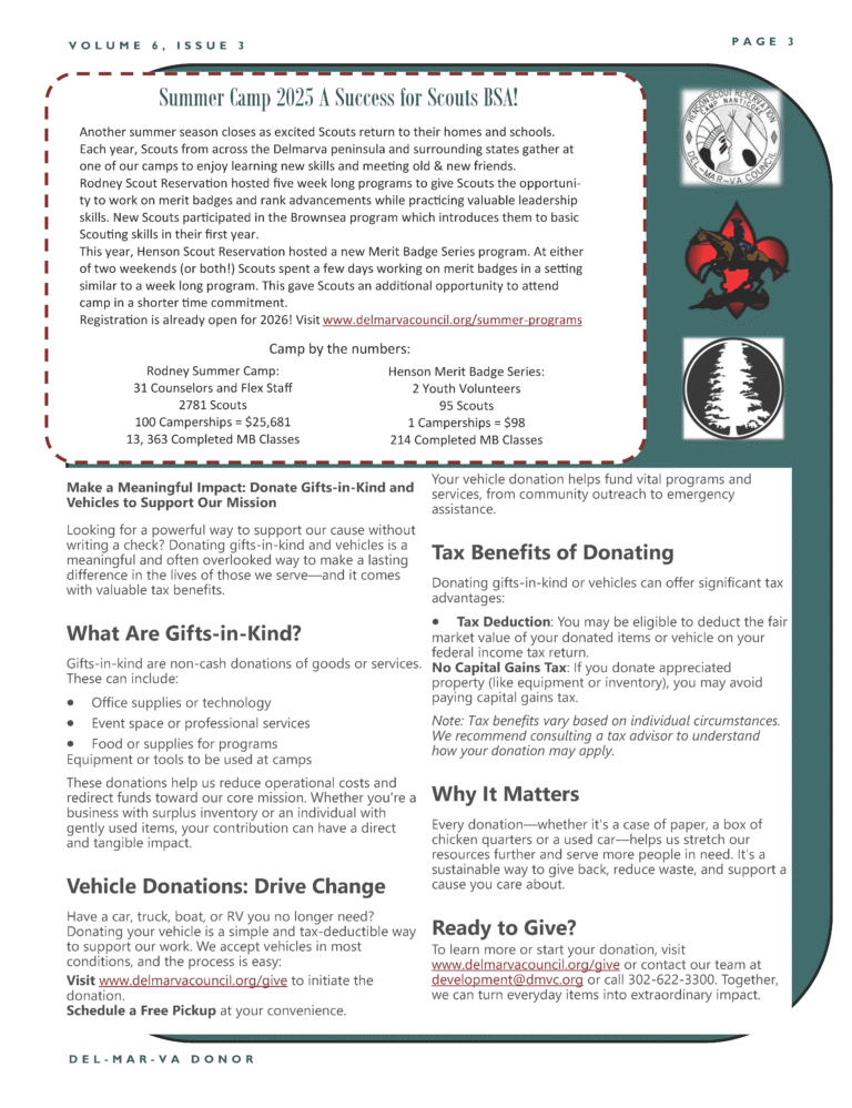 Del-Mar-Va Donor Newsletter – Fall 2025 - Del-Mar-Va Council